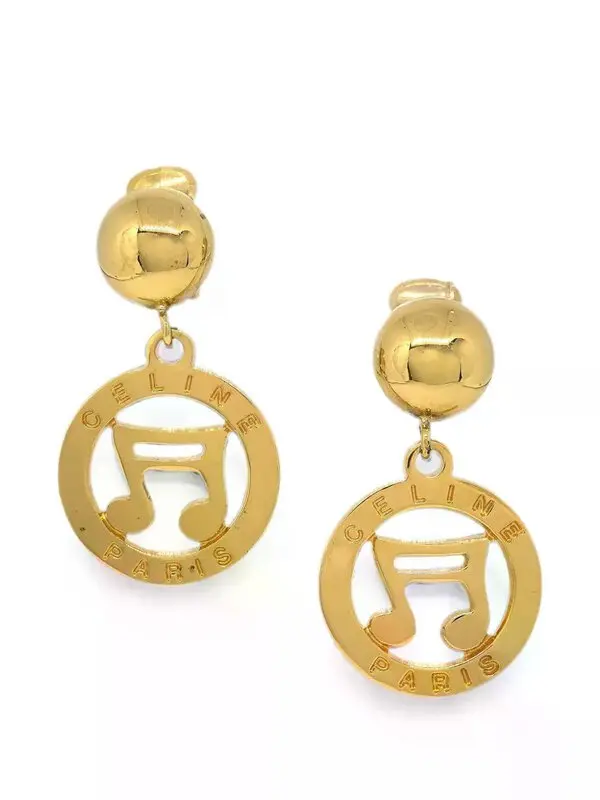 Celine Vintage Tone Music Note Clip-on Earrings - Gold