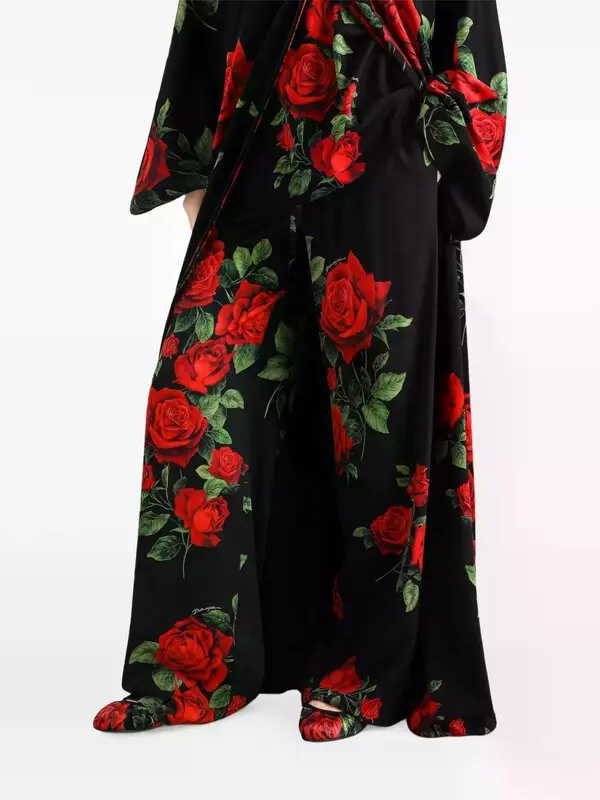Dolce & Gabbana Rose-print Vanity Silk Trousers - Black