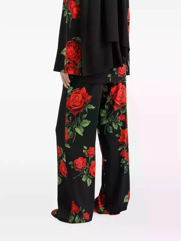 Dolce & Gabbana Rose-print Vanity Silk Trousers - Black