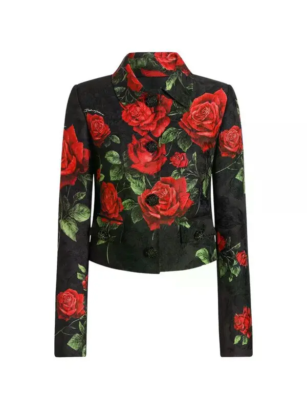 Dolce & Gabbana Rose-print Brocade Jacket With Jewel Buttons