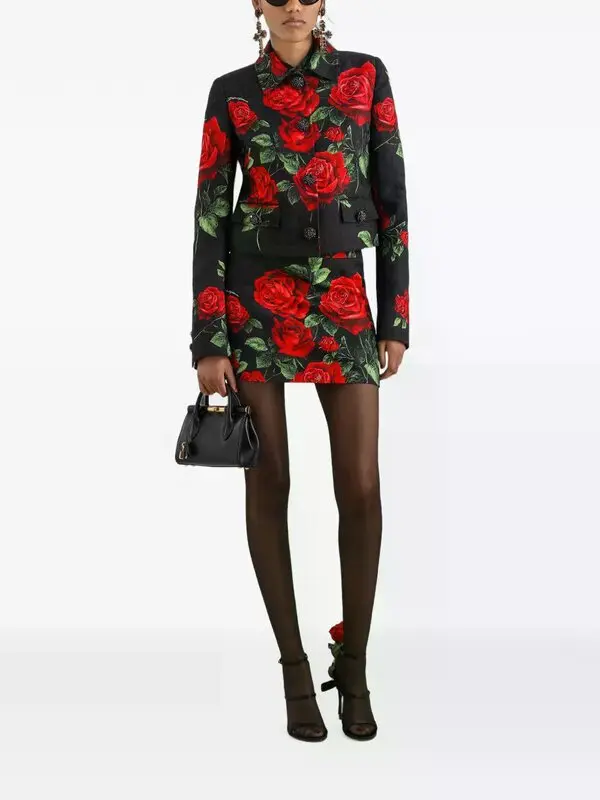 Dolce & Gabbana Rose-print Brocade Jacket With Jewel Buttons