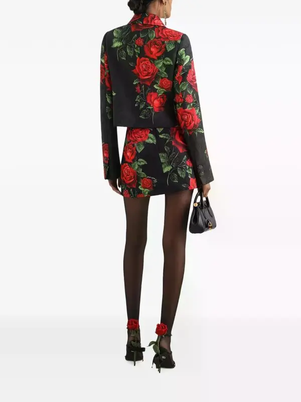 Dolce & Gabbana Rose-print Brocade Jacket With Jewel Buttons
