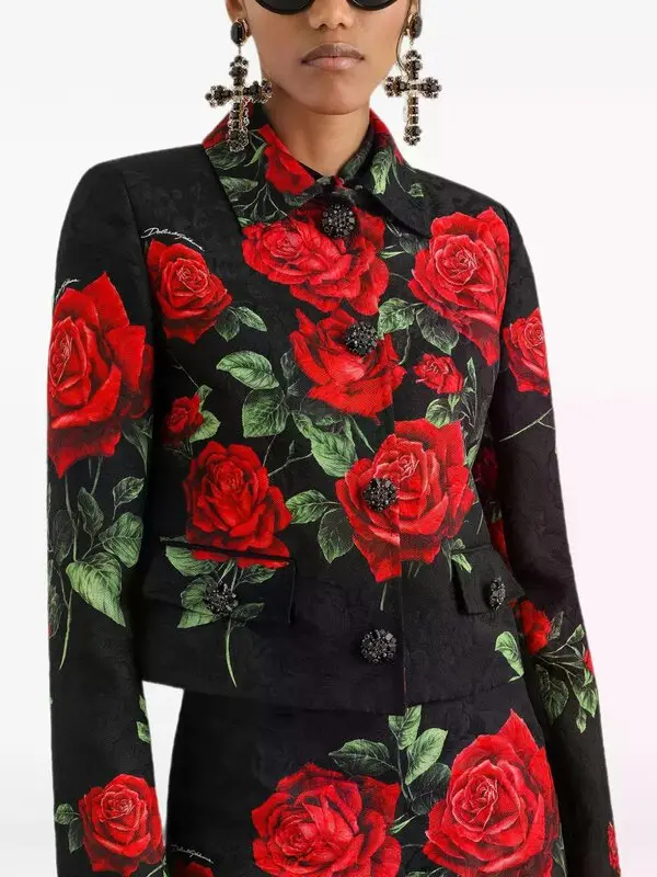 Dolce & Gabbana Rose-print Brocade Jacket With Jewel Buttons