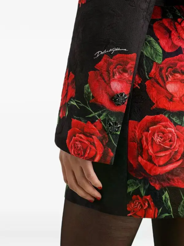 Dolce & Gabbana Rose-print Brocade Jacket With Jewel Buttons