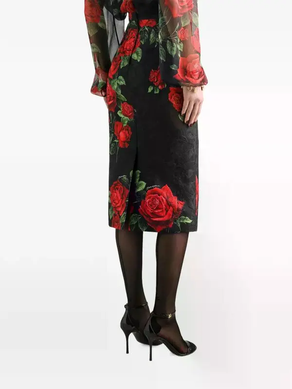 Dolce & Gabbana Rose-print Brocade Skirt