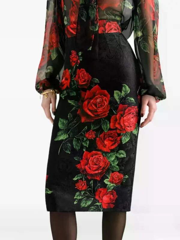 Dolce & Gabbana Rose-print Brocade Skirt