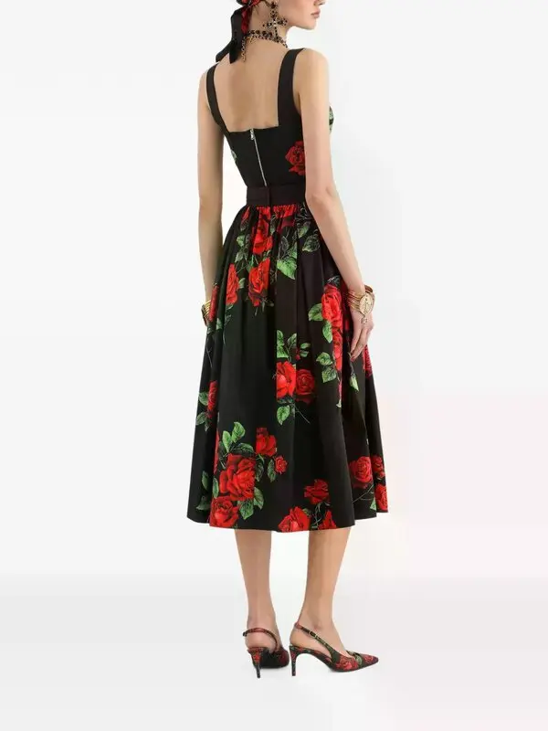 Dolce & Gabbana Rose-print Poplin Pleated Skirt