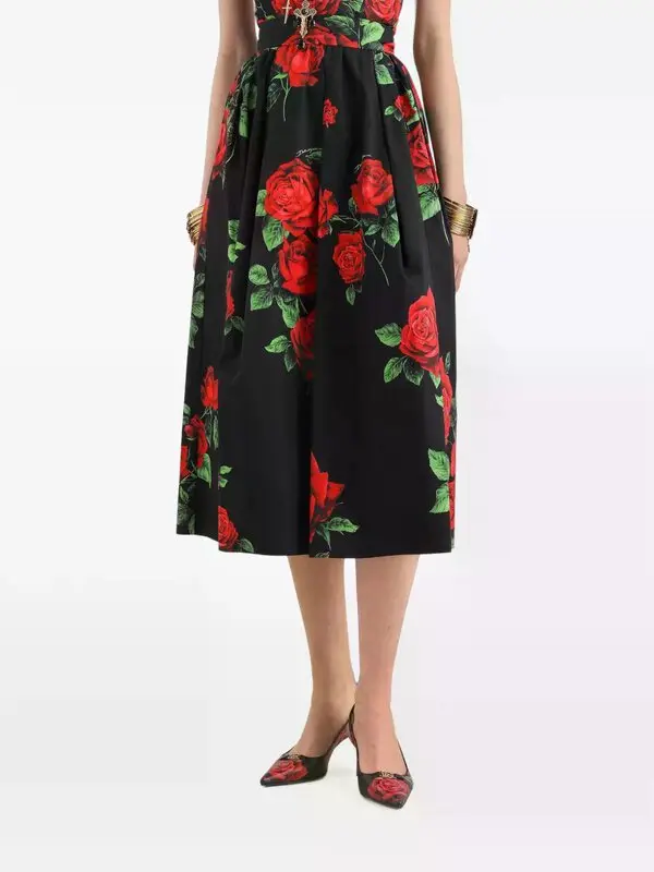 Dolce & Gabbana Rose-print Poplin Pleated Skirt