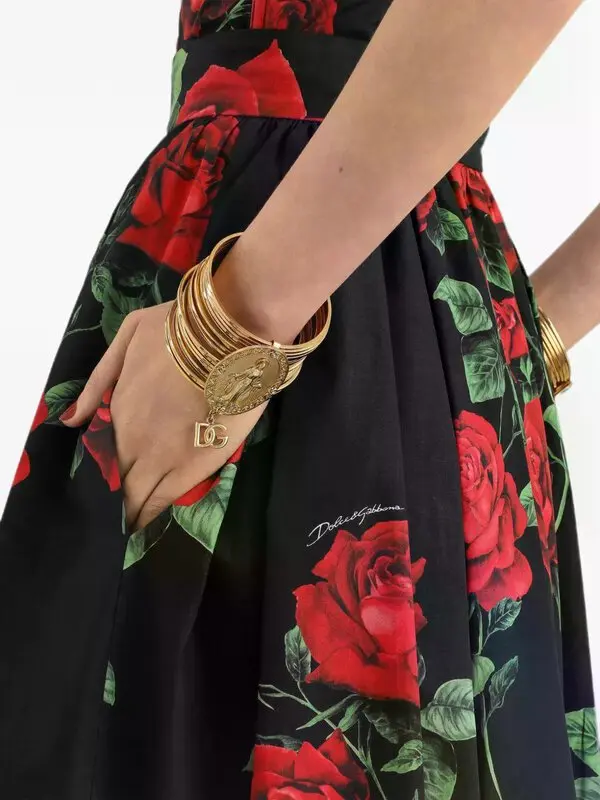 Dolce & Gabbana Rose-print Poplin Pleated Skirt