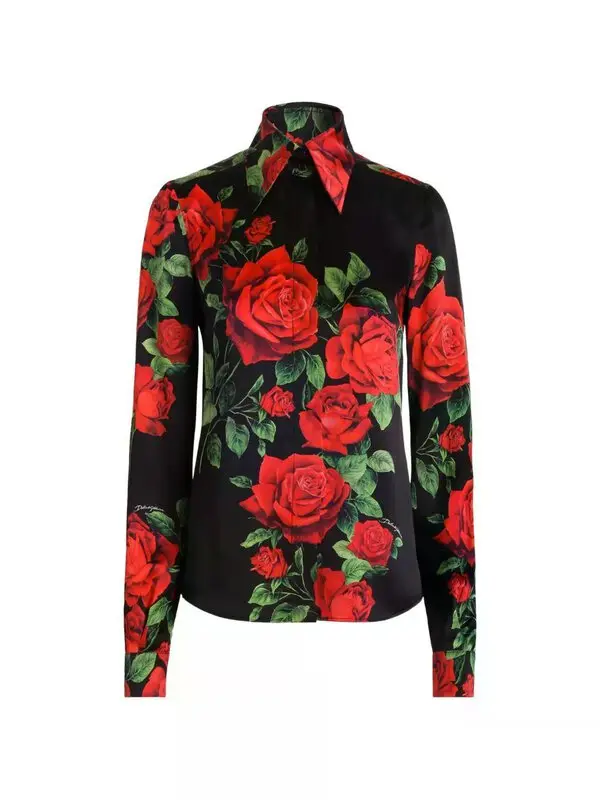 Dolce & Gabbana Rose-print Satin Shirt