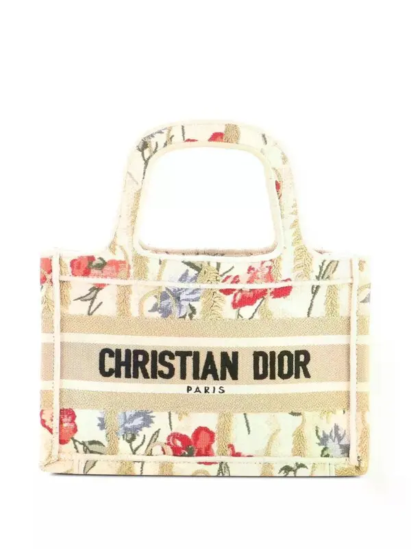 Dior Embroidered Canvas Mini Tote Bag - Gold