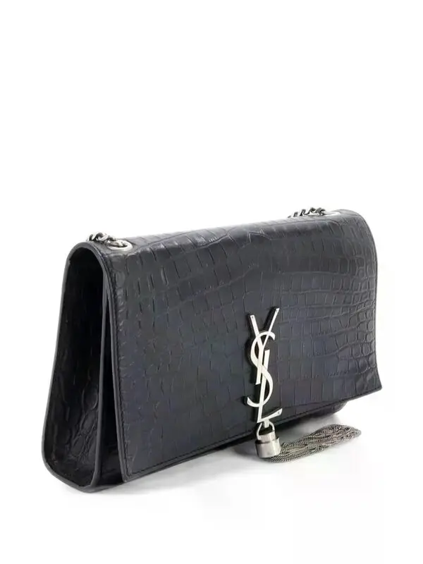 Saint Laurent Classic Monogram Tassel Crocodile Embossed Leather Medium Crossbody Bag