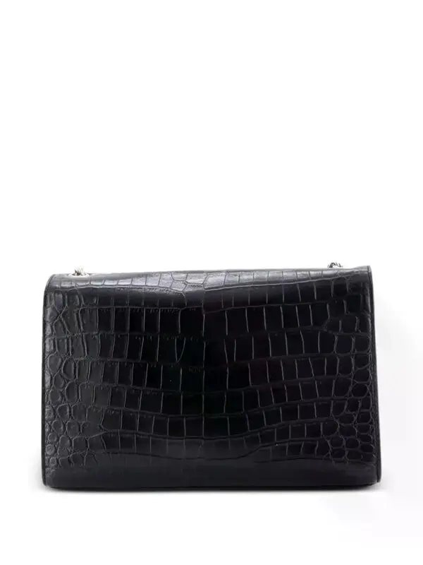 Saint Laurent Monogram Tassel Crocodile Embossed Leather Medium Crossbody Bag - Black