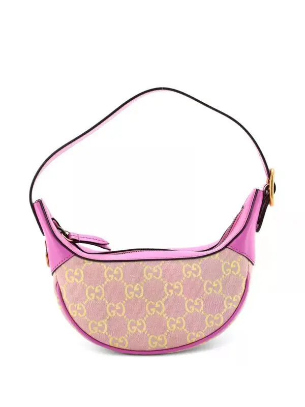 Gucci Ophidia Half Moon Bag Gg Canvas With Leather Mini Hobo Bag - Pink