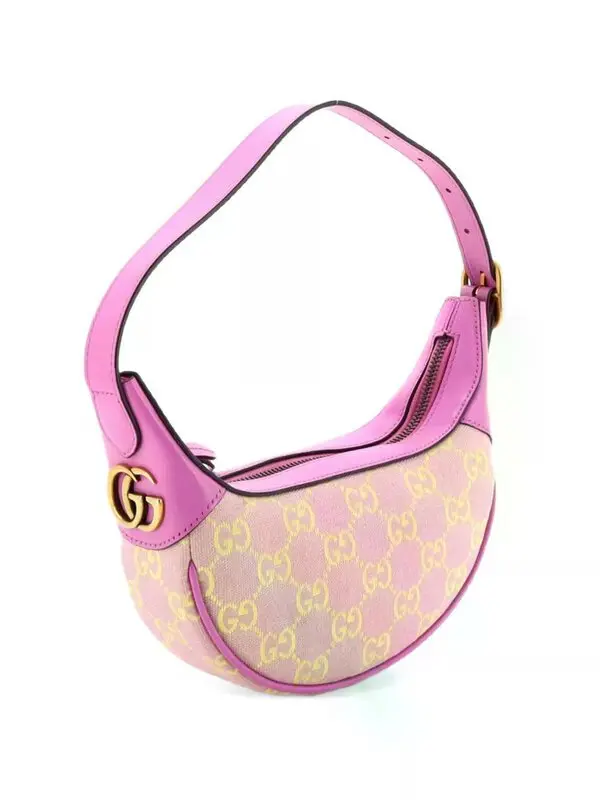 Gucci Ophidia Half Moon Bag Gg Canvas With Leather Mini Hobo Bag - Pink