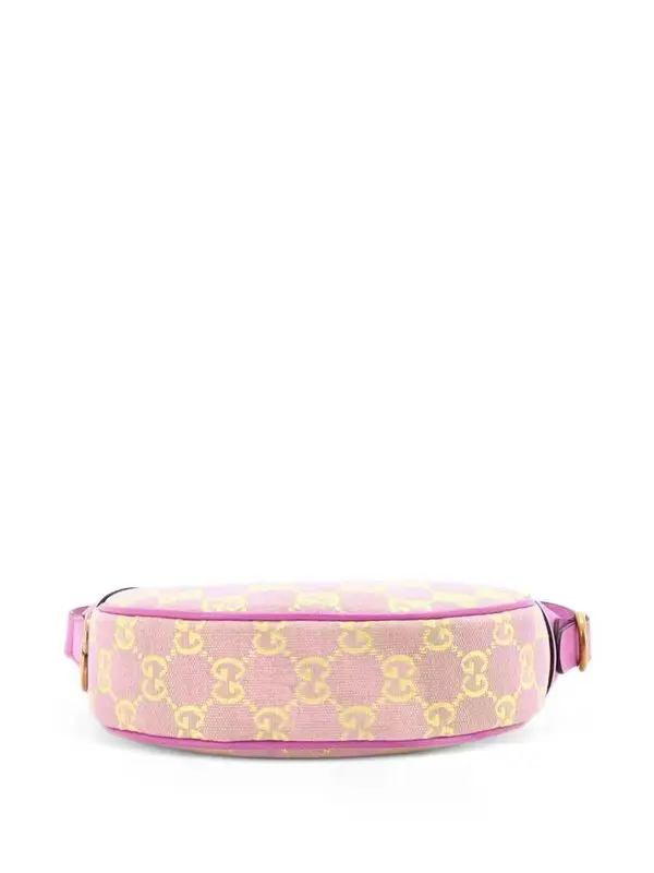 Gucci Ophidia Half Moon Bag Gg Canvas With Leather Mini Hobo Bag - Pink