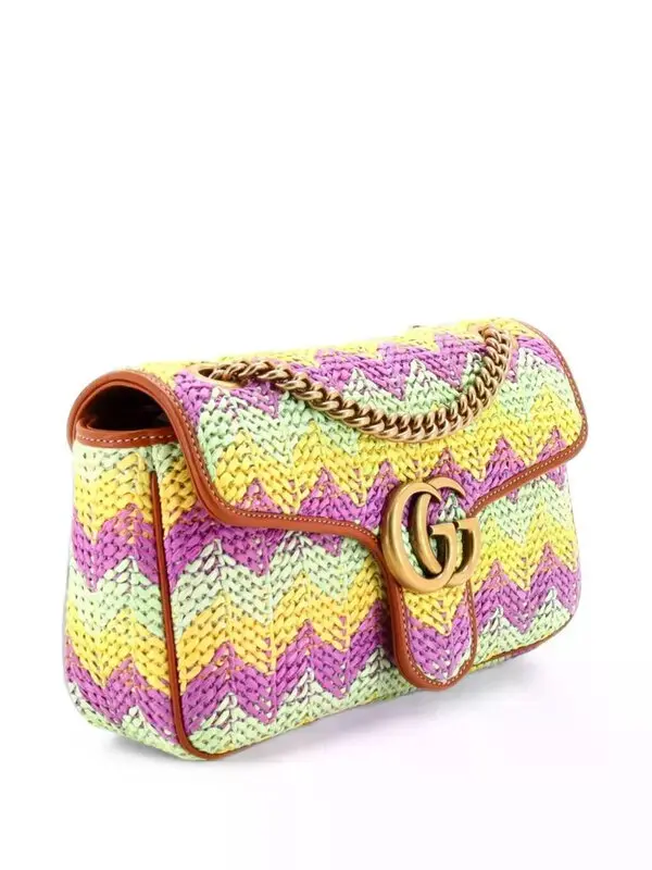 Gucci Gg Marmont Flap Bag Woven Raffia Small Shoulder Bag