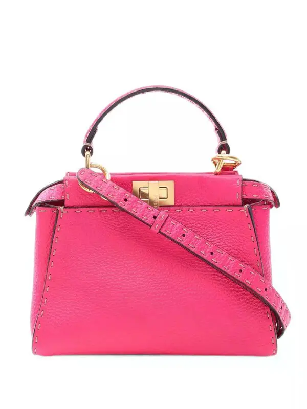 Fendi 2000-2010 Mini Leather Selleria Peekaboo Iconic Satchel - Pink