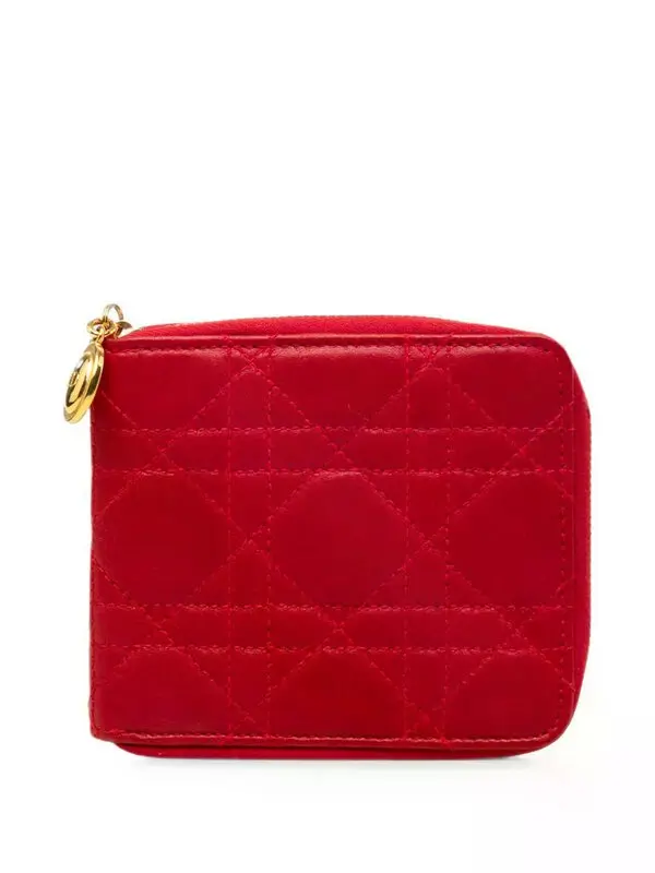 Dior 2000-2010 Lambskin Cannage Lady Zip Around Compact Wallet Small Wallets