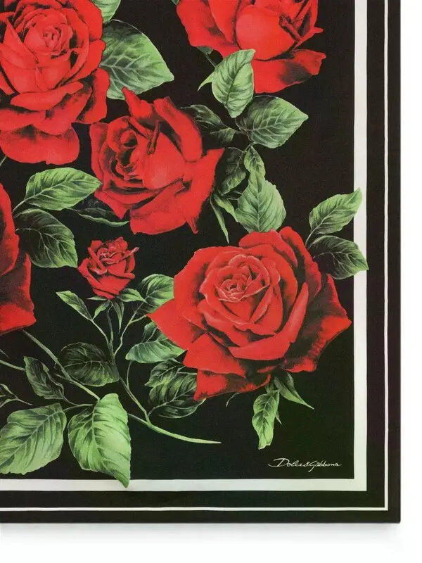 Dolce & Gabbana 50x50 Rose-print Silk Twill Scarf - Black