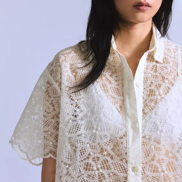 LEVI'S Lace Cropped Short-sleeve Button Down Blouse