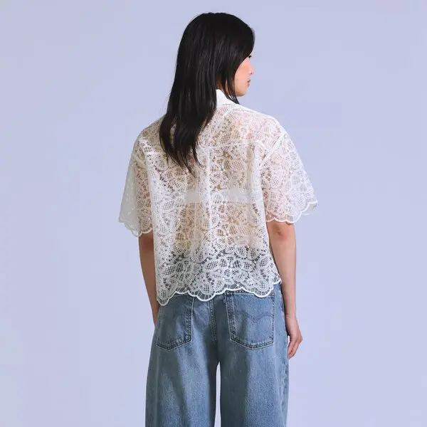 LEVI'S Lace Cropped Short-sleeve Button Down Blouse