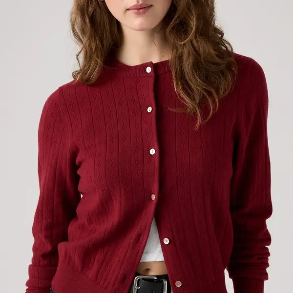 LEVI'S Supersoft Pointelle Crewneck Cardigan - Warm Cabernet
