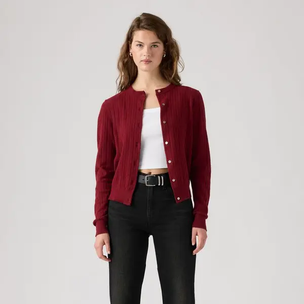 LEVI'S Supersoft Pointelle Crewneck Cardigan - Warm Cabernet