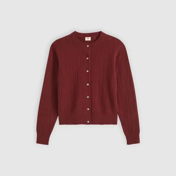 LEVI'S Supersoft Pointelle Crewneck Cardigan - Warm Cabernet
