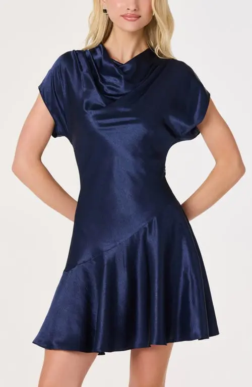 Astr The Label Sherrer Cowl Neck Satin Dress - Navy