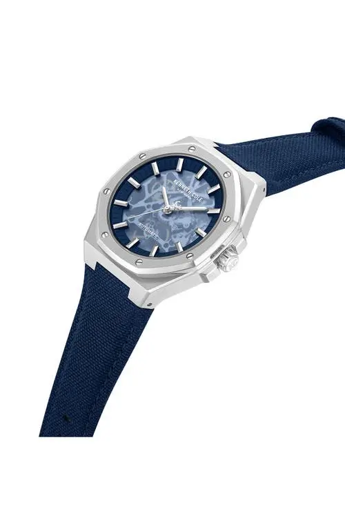KENNETH COLE Benson Skeleton Automatic Nylon Strap Watch