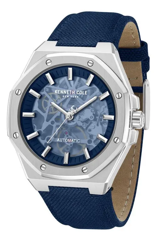 KENNETH COLE Benson Skeleton Automatic Nylon Strap Watch