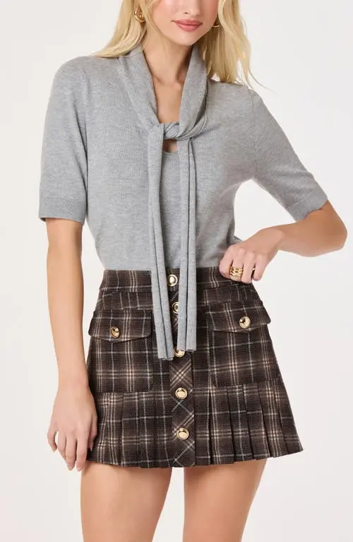 Astr The Label Agatha Tie Neck Sweater - Heather Grey