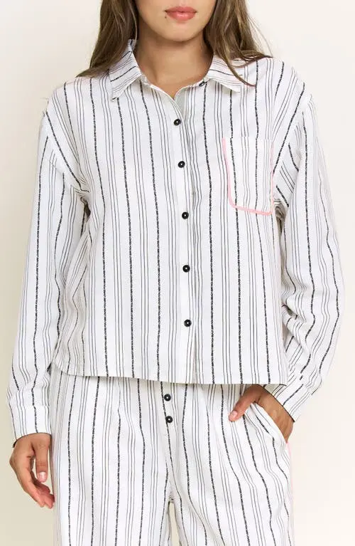 Honeydew Intimates Nap Era Striped Long Sleeve Pajama Top - Ivory Stripe