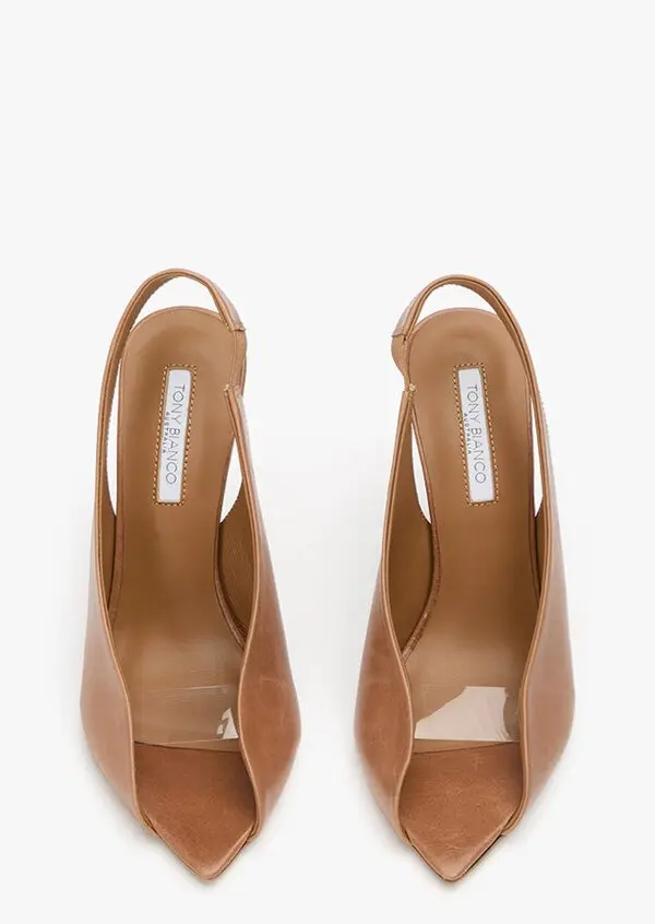 TONY BIANCO Mixa Leather Slingback Stiletto Heels - Tan Vintage