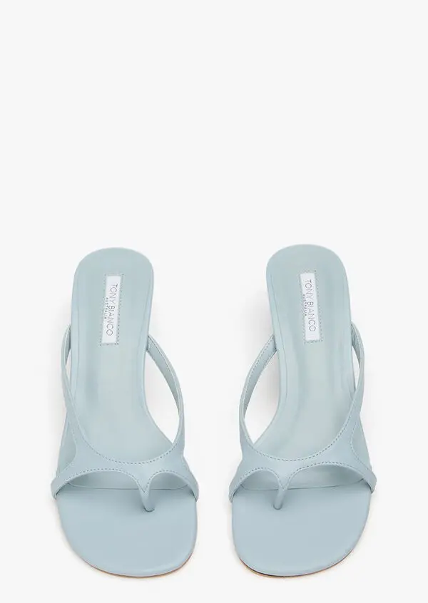 TONY BIANCO Kassy Thong Mule With Kitten Heel - Sky Nappa