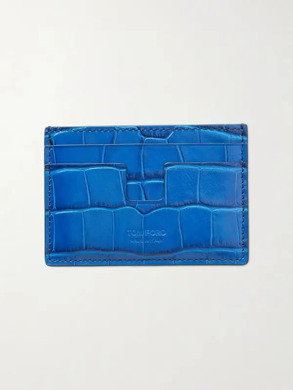 TOM FORD Croc-effect Leather Card Holder - Blue