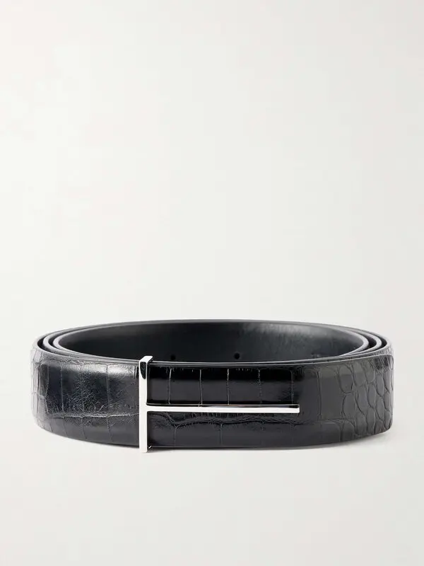 TOM FORD 2.5 Cm Croc-effect Leather Belt - Black