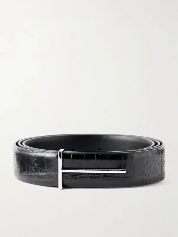 TOM FORD 2.5 Cm Croc-effect Leather Belt - Black