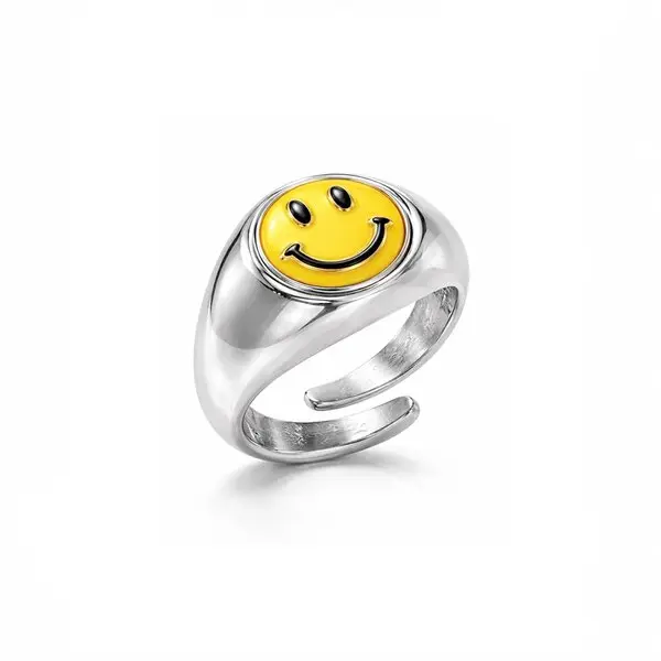 WHYAT Sterling Silver Hand-painted Rotating Ring - Silver/yellow