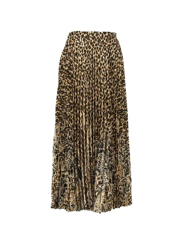 Etro Pleated Midi Skirt With Paisley And Animal Print - Brown