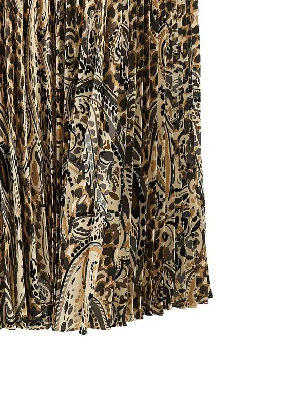 Etro Pleated Midi Skirt With Paisley And Animal Print - Brown