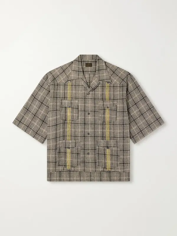 Kapital Glen Embroidered Checked Linen And Cotton-blend Shirt