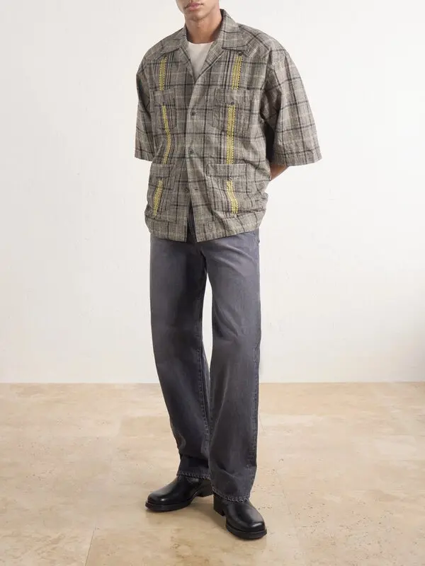 Kapital Glen Embroidered Checked Linen And Cotton-blend Shirt