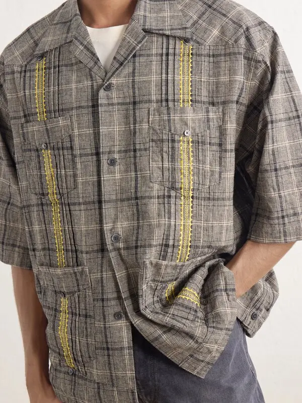 Kapital Glen Embroidered Checked Linen And Cotton-blend Shirt