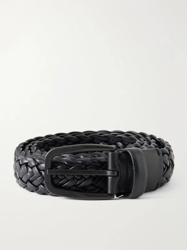 Zegna 3.2cm Braided Leather Belt - Black