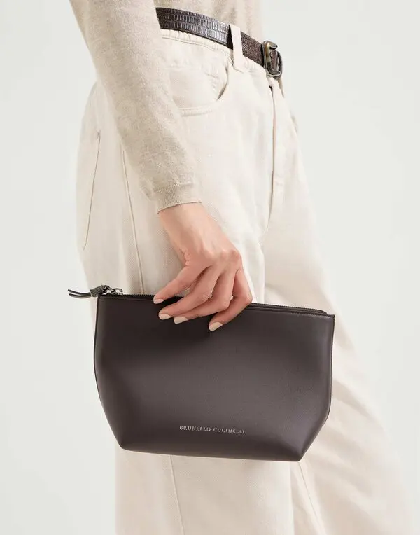 Brunello Cucinelli Calfskin Pouch With Shiny Zipper Pull