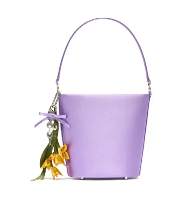 SELF-PORTRAIT Satin Bucket Bag With Bow Detail And Padlock Charm - Lilac