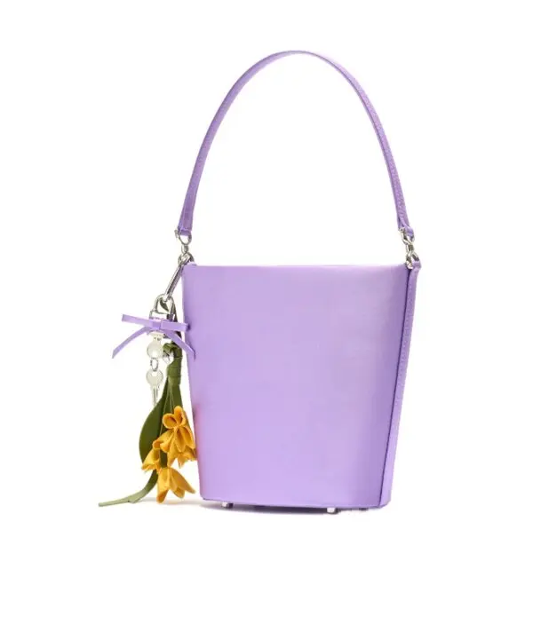 SELF-PORTRAIT Satin Bucket Bag With Bow Detail And Padlock Charm - Lilac