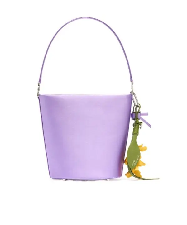 SELF-PORTRAIT Satin Bucket Bag With Bow Detail And Padlock Charm - Lilac